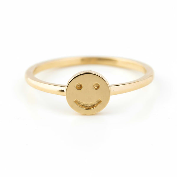 14K Solid Gold Smiley Face Signet Ring